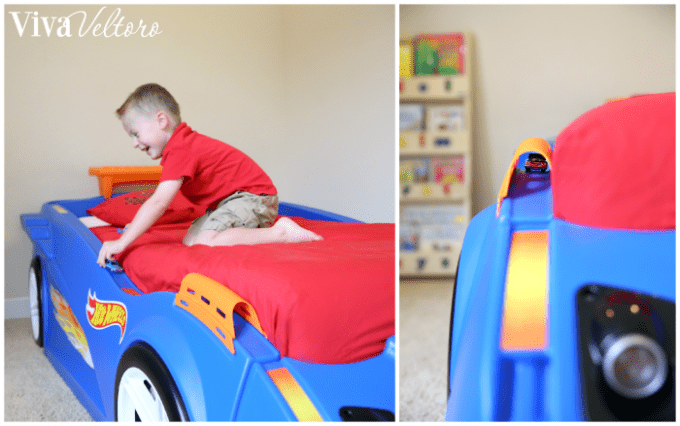 Race Car Bedroom featuring the Step2 Hot Wheels Toddler To Twin Race Car Bed - Viva Veltoro