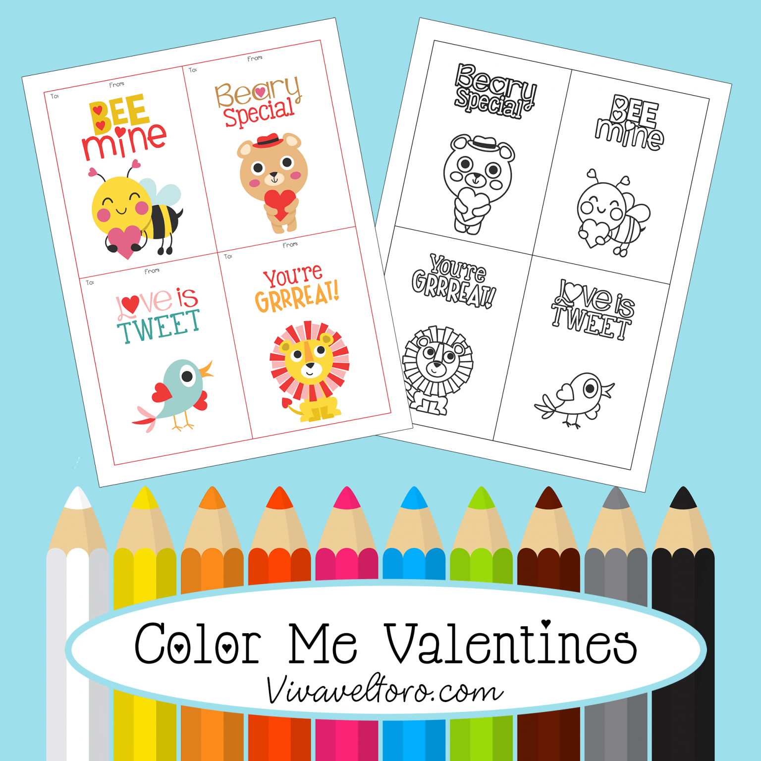 Printable Color Me Valentines for Kids - Viva Veltoro