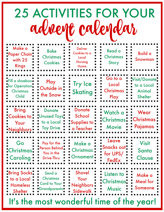 25 Service Family Fun Activities For Your Advent Calendar Plus A 